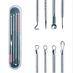 Blackhead Remover Pimple Comedone Extractor Tool Best Acne Removal Kit - Treatment for Blemish, Whitehead Popping, Zit Removing for Nose Face Skin with Case (Sliver, 4 Piece Set)