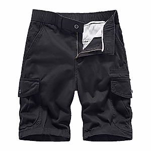 Summer Shorts for Men 5 Inch Cotton Linen Shorts for Men Casual Elastic Waist Multi Pockets Cargo Shorts Big and Tall Athletic Tooling Shorts Boys Khaki Shorts Size 14-16 Black 2X