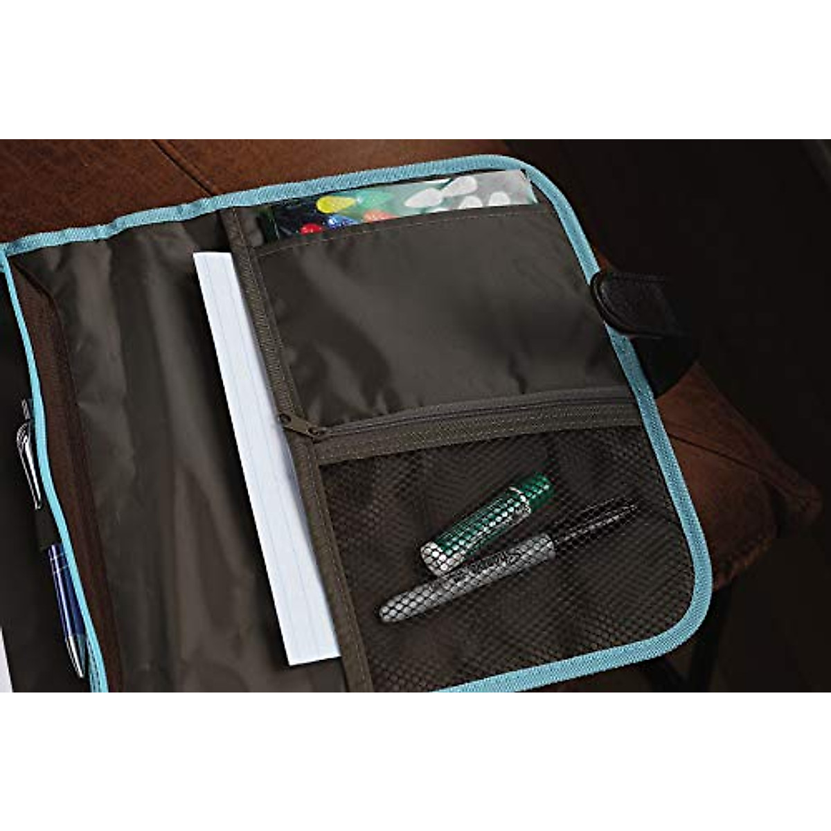 Tri-Fold Bible Cover, Bible Study Organizer, Velcro Closure, Nylon, Brown/Blue, Large