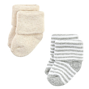 Hudson Baby Unisex Baby Cotton Rich Newborn and Terry Socks, Soft Earth Tone Stripes, 6-12 Months
