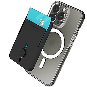 Sinjimoru Pop Up Phone Wallet for MagSafe, Magnetic Phone Credit Card Holder for Back of Cell Phone Case with Quick Access for iPhone 12 13 14 Series. M-Button Wallet Black