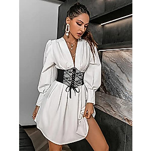 WHIPPY Women Lace-up Corset Waist Belt Transparent PVC Lace Crochet Petal Elastic Wide Belt for Dress