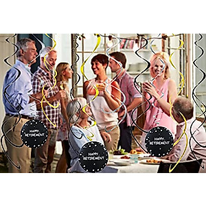 Retirement Party Decorations for Men Women Black Gold Happy Retirement Banner Hanging Swirls Kit for Retirement Party Decor Supplies