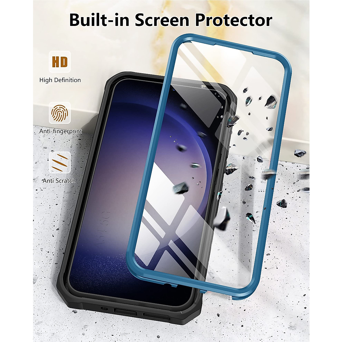 FNTCASE for Samsung-Galaxy S23+Plus Case: Dual Layer Protective Textured Cover & Rugged TPU Shell with Kickstand | Military Grade Drop Protection | Heavy Duty Cell Phone Protector(Blue)