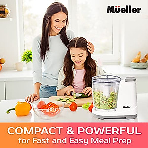 Mueller Electric Food Chopper, Mini Food Processor, 3-cup Mini Chopper, Meat Grinder, Mix, Chop, Mince and Blend Vegetables, Fruits, Nuts, Meats, Stainless Steel Blade, White