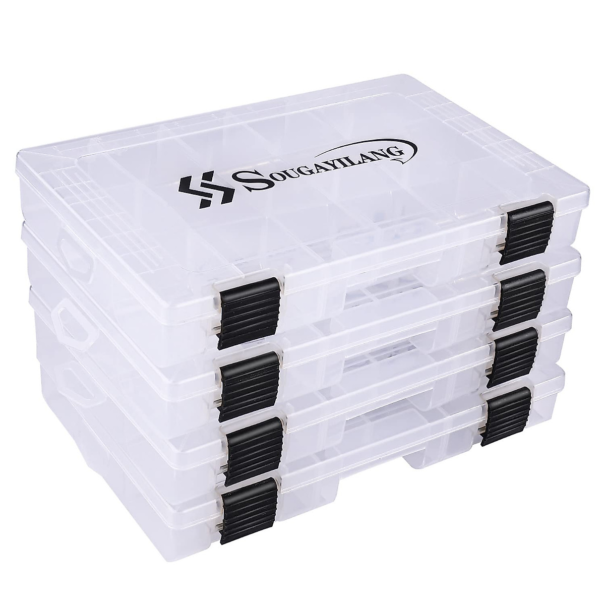 Sougayilang Fishing Tackle Boxes - 3600 3700 Plastic Storage Organizer Box with Removable Dividers - Fishing Tackle Storage - 4 Packs 3600 Transparent Tackle Trays