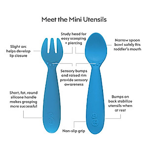 ezpz Mini Utensils (Fork & Spoon in Blue) - 100% BPA Free Fork and Spoon for Toddlers First Foods + Self-Feeding - Designed by a Pediatric Feeding Specialist - 12 Months+