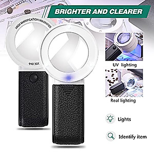 Magnifying Glass with Light, 30X Handheld Magnifier Double Lens with 4 Light for Coins, Map, Jewelry, Macular Degeneration