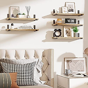 Fixwal Floating Shelves Set of 5, Width 4.7 Inches Wall Shelves, Rustic Wood Wall Storage Shelves for Bedroom, Living Room, Kitchen, Bathroom, Home Decor, Office and Plants (Carbonized Black)