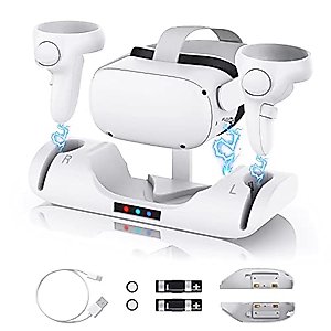 Upgraded Charging Dock with LED Light for Oculus Quest 2,Charging Station with 2 Rechargeable Batteries for Meta Oculus Quest 2 Accessories,Headset Display Stand and Controller Mount,Magnetic Cable