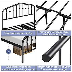 Yaheetech Full Bed Frames Metal Platform Bed with Victorian Style Wrought Iron Headboard and Footboard/Easy Assembly/No Box Spring Needed/Black Full Bed