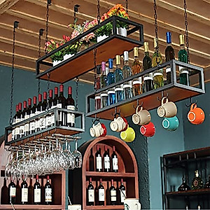 Ceiling Hanging Wine Rack for Plants Flowers Floating Shelf，Wine Bottle Iron Wall Storage Shelves/Display Rack/Decorative Frame in Kitchen Bar Indoor (Size : C-120x25x22cm)