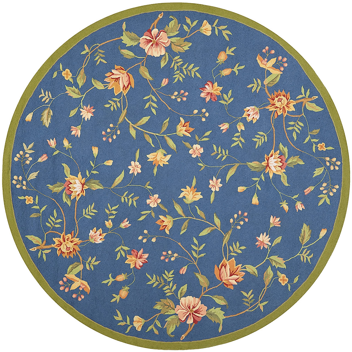 SAFAVIEH Chelsea Collection Area Rug - 8' Round, Light Blue, Hand-Hooked French Country Wool, Ideal for High Traffic Areas in Living Room, Bedroom (HK263D)