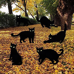 6 Pack Halloween LED Glowing Eyes Black Cat Glow in The Dark with Lights Outdoor Outside Halloween Decorations Scary Yard Signs Garden Decor Lawn for Pathway Stake Waterproof Thickened Silhouette