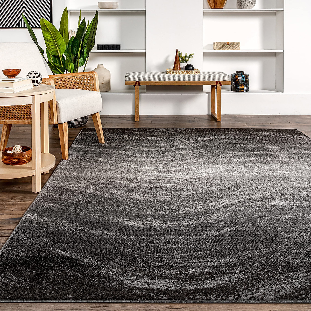 nuLOOM 2' x 12' Performance Indoor Area Rug, Non-Shed, Power Loomed High-Traffic Area Rug for Living Room, Bedroom, Home, Julene Charcoal