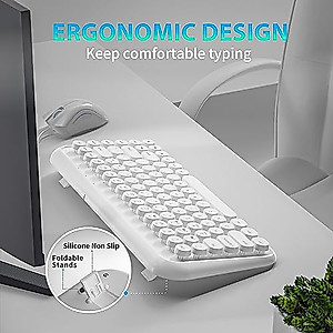 Wireless Bluetooth Keyboard, 2.4GHz Typewriter Retro Keyboard, 84 Keys Portable Office Computer Keyboard with 2xAA Batteries and Cute Floated Round Keycaps for Windows Android PC Laptop Mac iPad,White