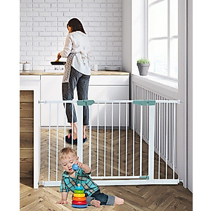 INFANS Baby Gate, 27.5"-47" Extra Wide Safety Banister Fence for Doorway Stairs House, Pressure Mounted Walk Through Gate for Child, Kids, Pets, Auto Close, Easy Install No Drilling