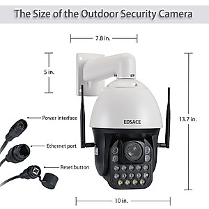 EDSACE 5MP PTZ Camera 36X Optical Zoom,Ontinuous 360° pan,Auto Tracking,Human Detection,Two Way Audio,Long Range Infrared Night Vision up to 393ft (Built-in Audio)