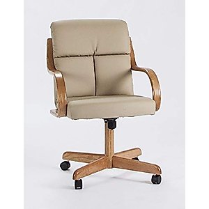 Caster Chair Company Casual Rolling Caster Dining Chair with Swivel Tilt in Honey Oak Wood with Desert Bonded Leatherette Seat and Back (1 Chair)