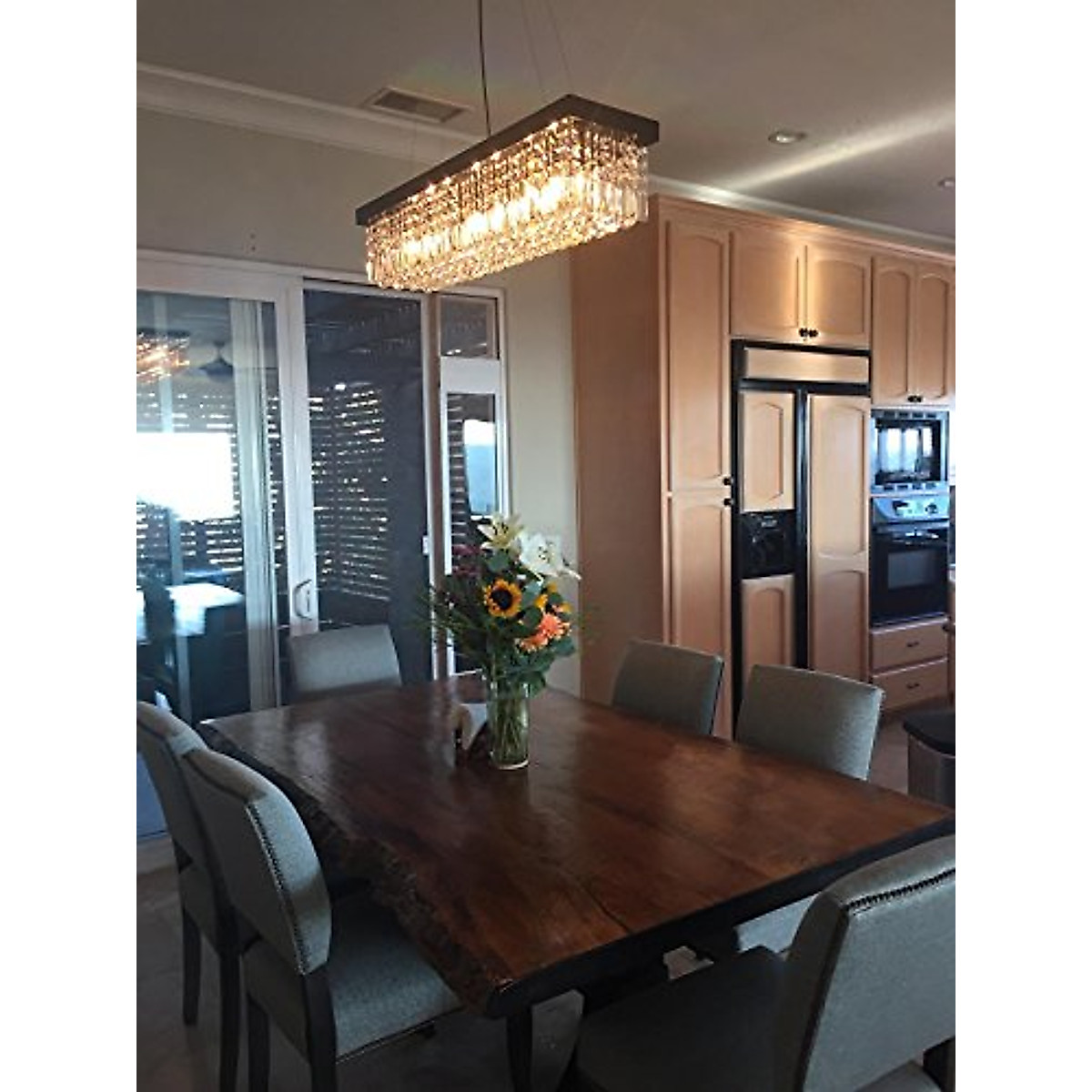 ShiJia Moooni Modern 8 Lights Rectangular Crystal Chandelier Rectangle Raindrop Chandeliers Pendant Light Fixture for Dining Rooms Island Black L39.5