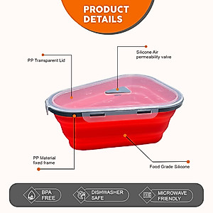 Pizza Storage Container with Pizza Cutter, 5 Microwavable Serving Trays with Pizza Container, Silicone Pizza Storage Container, Pizza Pack, Pizza Storage Container Collapsible, Pizza Keeper, Red