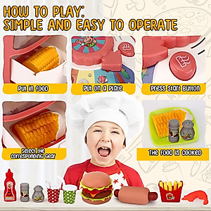 Toy Air Fryer Kids Play Kitchen with Hamburger Fries Cola Fried Chicken Cookware, Kitchen Playset Toy Play Kitchen Accessories for 3 -5,4-8 Year Old Boys Girls Toddlers
