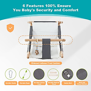 Troispot Comfortable Baby Swing Bed, Secure Canvas and Wooden Hanging Swing Chair for Baby, Infant, Toddler, Kids Toys, Indoor Outdoor Hammock for Indoor Playground, Tree Swings or Backyard, D2