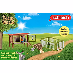 Schleich Farm World, Easter Toys for Boys and Girls Ages 3-8, 8-Piece Playset, Rabbit Hutch and Bunny Playpen Toy Set