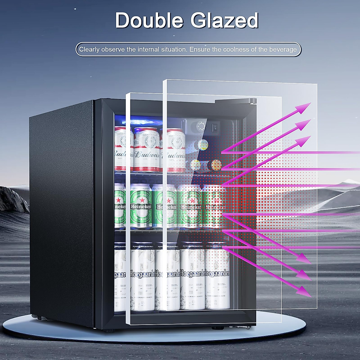 Antarctic Star Beverage Refrigerator Cooler-68 Can 16 Bottle Mini Fridge for Soda Beer Wine Champagne,Glass Door, Drink Dispenser, Knob Control,for Home and Bar,1.7Cu.Ft,Black…