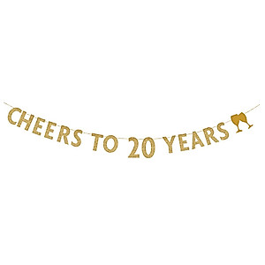 MAGJUCHE Gold glitter Cheers to 20 years banner,20th birthday party decorations