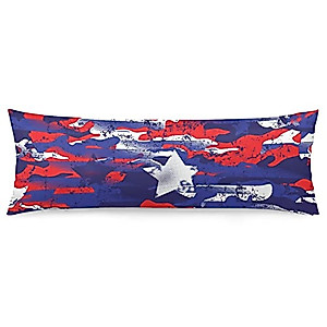 LynaRei Body Pillow Cover Red White Blue Camo Long Pillow Case Protector with Zipper Independence Day Rectangle Soft Large Throw Pillow Covers for Home Bedding Couch Sofa 20"x54"