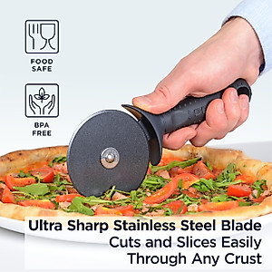 Deiss Lux Heavy Duty Pizza Cutter With Wheel Slicer- Stainless Steel Sharp Smooth Pizza Cutter Wheel With Easy Grip Non-Slip Handle, Dishwasher Safe (BLACK)