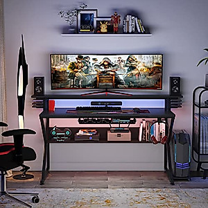 Tribesigns Gaming Desk with Storage Shelf and 59 inches Monitors Shelf, 47 inches PC Computer Desk, Home Office Table Gamer Workstation with CPU Stand and Headphone Hook/CD Holder (47)