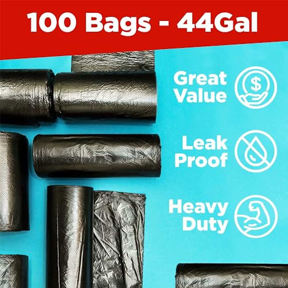 ToughBag 44 Gallon Commercial Trash Bags, 38x46” (100 COUNT) – 39, 40, 42 Gallon Contractor Bags, Black Garbage Bags, Trash Can Liners for Custodians, Landscapers, and Contractors - Made in USA