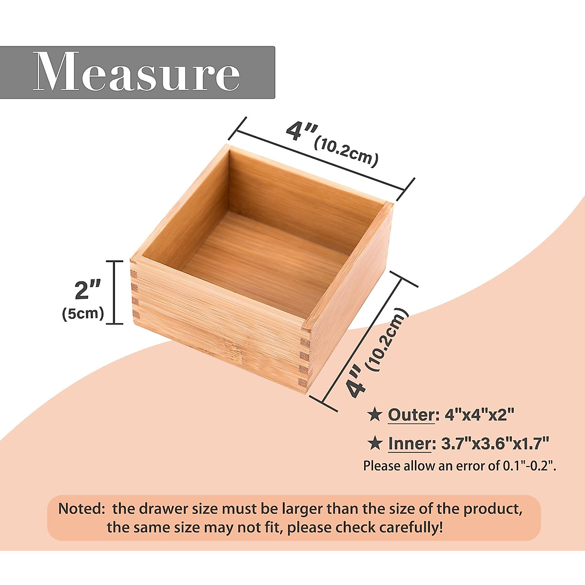 Sansnow Bamboo Organizer Storage Boxes for Tabletop Bathroom Dresser Organizer Small Boxes, Bamboo 4"*4"