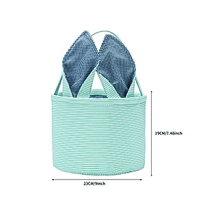 Easter Basket Seersucker Egg Hunt Bunny Baskets for Kids with Cute Rabbit Ears Stripe Storage Gifts Candies Personalized Easter Party Gifts.………