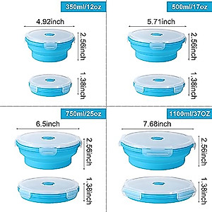 Zhehao Set of 8 Silicone Food Storage Containers Collapsible Storage Containers Collapsible Bowls with Lids Reusable Foldable Bento Lunch Box for Meal Prep Freezer Microwave, 4 Sizes (Blue)