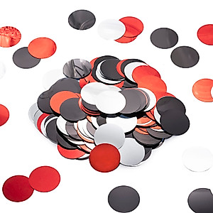 Red Black Silver Table Confetti Party Decorations Metallic Circle Dot Confetti, 1.2 Inch, 300pcs