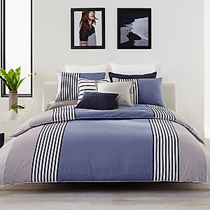 Lacoste Meribel Cotton Bedding Set, King Duvet, Blue/White