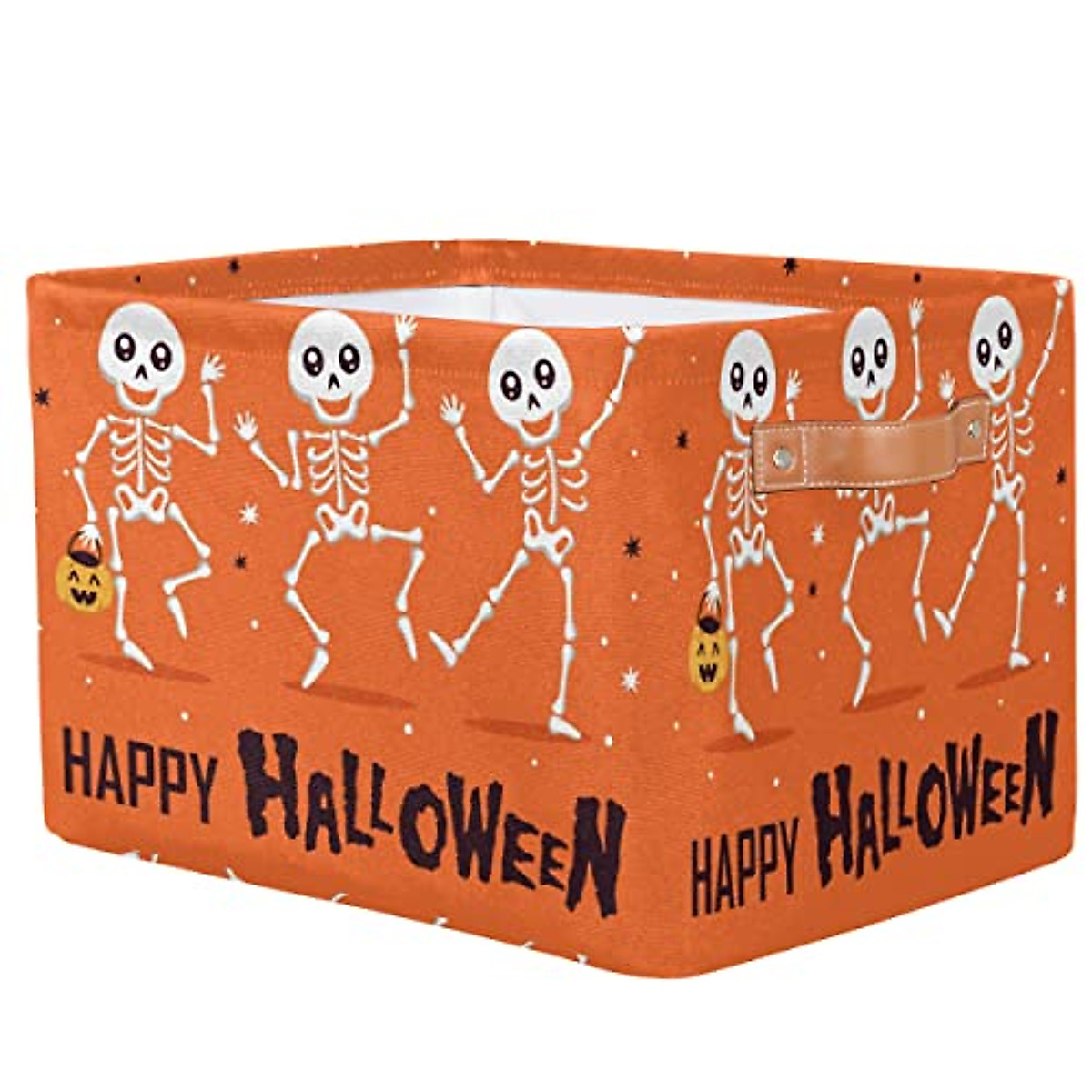 Pardick Happy Halloween Large Collapsible Storage Bins ,Danc Skull Decorative Canvas Fabric Storage Boxes Organizer with Handles，Rectangular Baskets Bin for Home Shelves Closet Nursery Gifts
