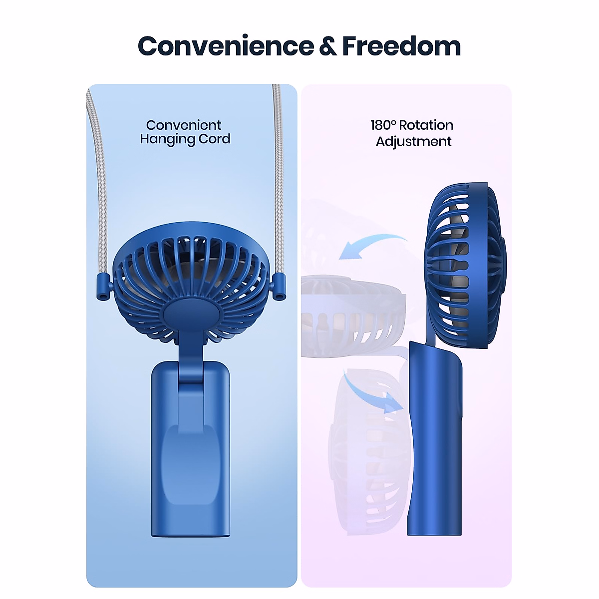 WarmCo Portable Handheld Fan, 5000mAh USB Rechargeable Foldable Fan 3 in 1 Personal Travel Fan with Digital Display,90° Foldable Desk Fan with Base, Mini Desk Fan for Makeup/Commute/Office