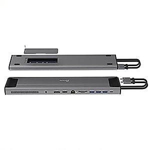 j5create USB C Dual 4K 60Hz Display Docking Station (12-in-1), Built-in M.2 SSD Slot, HDMI, DisplayPort, 10Gbps USB-A, Card Reader, PD 100W, Ethernet, for 2021 MacBook Pro (JCD552)