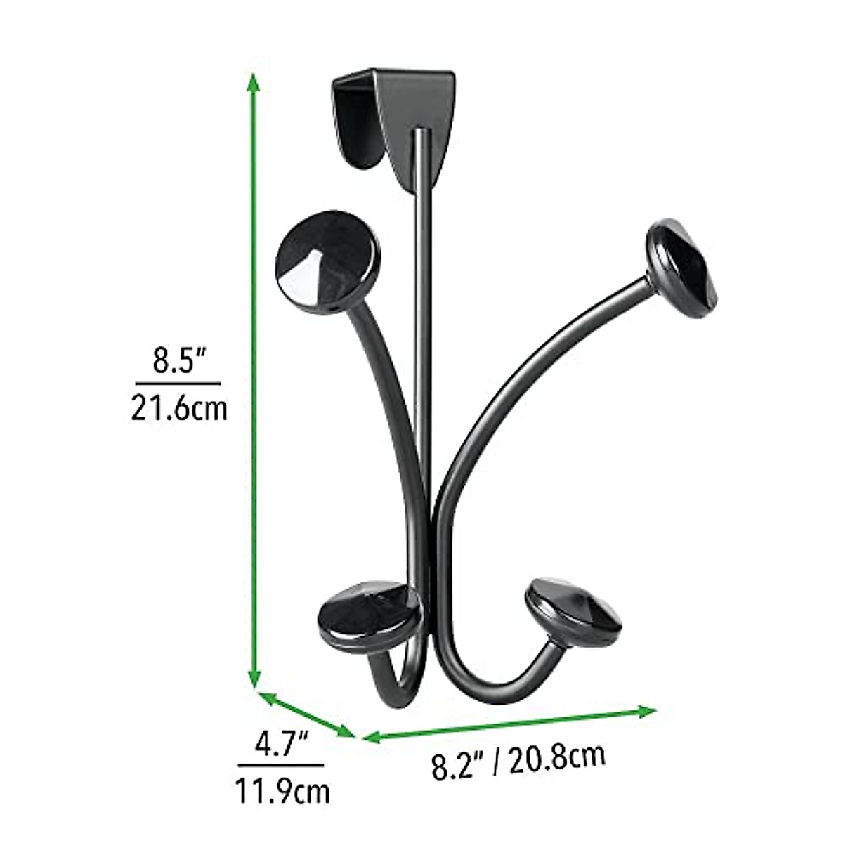 mDesign Decorative Over Door 4 Hanging Hooks, Steel Storage Organizer Rack for Coats, Hoodies, Hats, Scarves, Purses, Leashes, Bath Towels, Robes, Mens and Womens Clothing - Matte Black