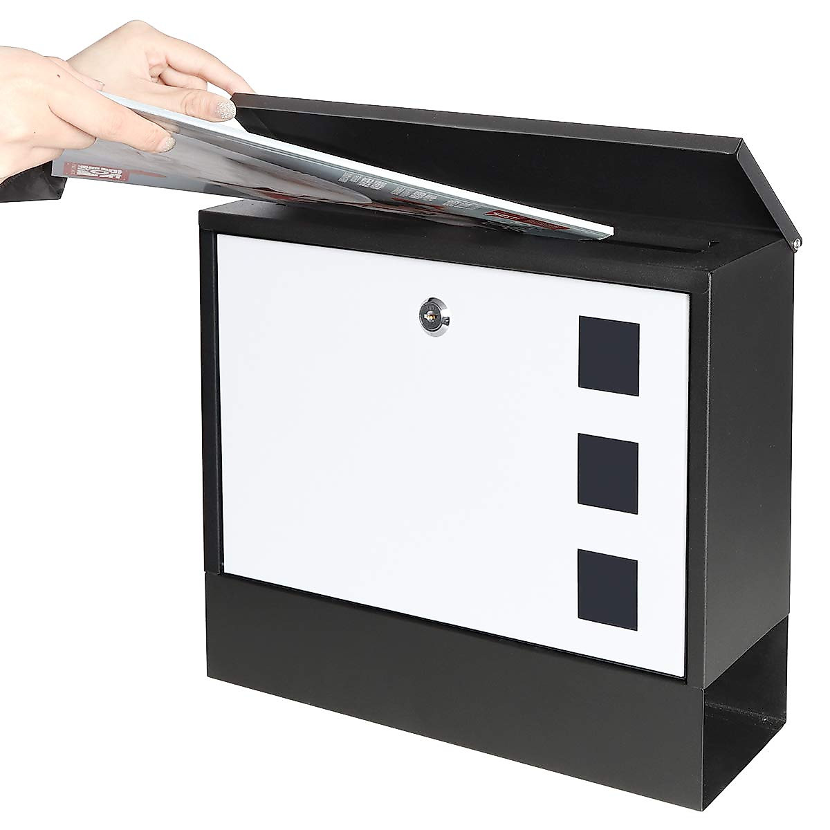 Locking Mailbox Wall Mounted Vertical– Jssmst mailboxes with Key Lock and Newspaper Compartment, Key Lock Drop Box Large Capacity, 14.3 x 3.8 x 11.8 Inch, White，SM-HPB911WN