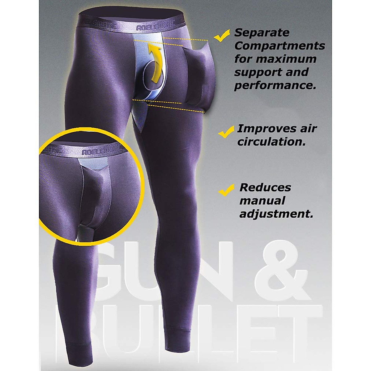 Ouruikia Men's Thermal Underwear Pants Modal Thermal Bottoms Long Johns Pants Underwear with Separate Pouch (Grey(only Bottom), US Large)