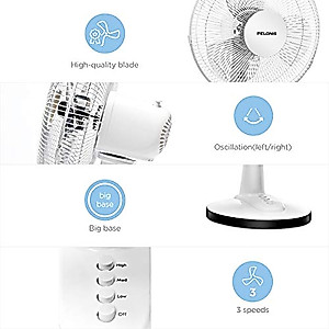 PELONIS FT30-15H Portable 3-Speed 12-Inch Oscillating Table Air Circulation Fan, White, 15 Inch TableFan