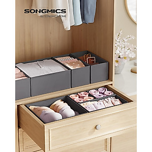 SONGMICS Drawer Organizer, Dresser Drawer Organizers, Set of 6, Foldable Fabric Storage Bins for Socks, Underwear, Bras, Ties, Scarves, Slate Gray URDZ06GV1