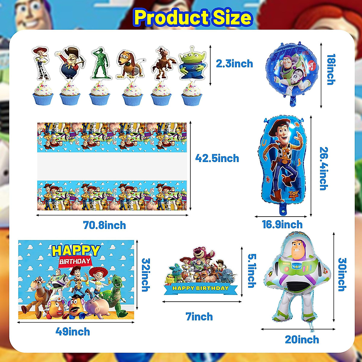 269Pcs Birthday Party Supplies, Cartoon Birthday Party Decorations for Serves 10 Guests, Include Backdrop, Cake & Cupcake Toppers, Latex Balloons, Tablecloth, Tableware, Foil Balloons and Stickers