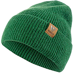 Vgogfly Women Knit Beanie Hats Slouchy Winter Knitted Hat Warm Men Soft Cap Ski Cuffed Unisex Green