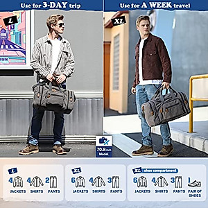 Gonex Canvas Duffle Bag for Travel 50L Expandable Duffel Weekend Overnight Bag men (Gray)